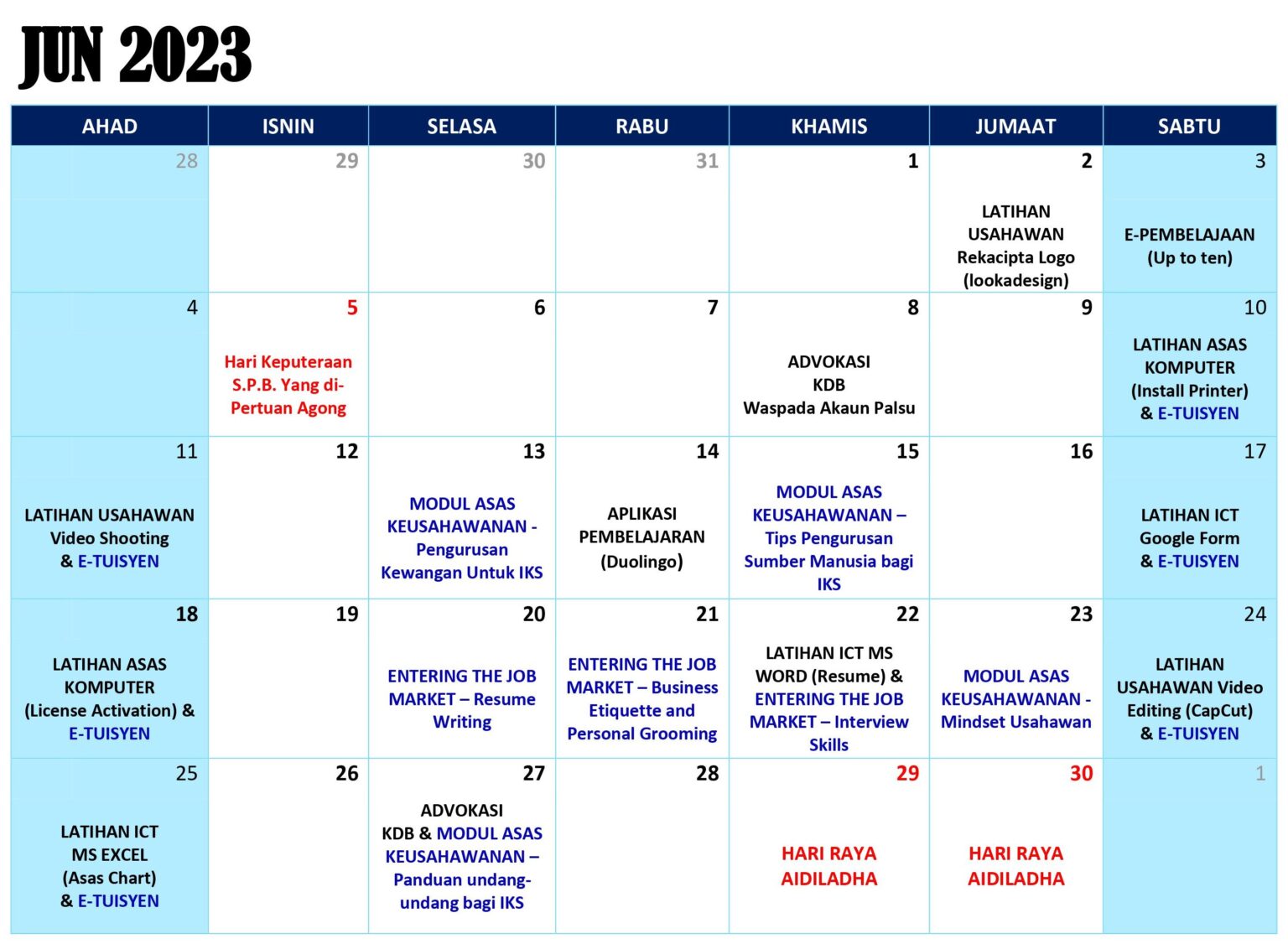 JADUAL AKTIVITI BULAN JUN 2023 – NADI Felda Krau 1